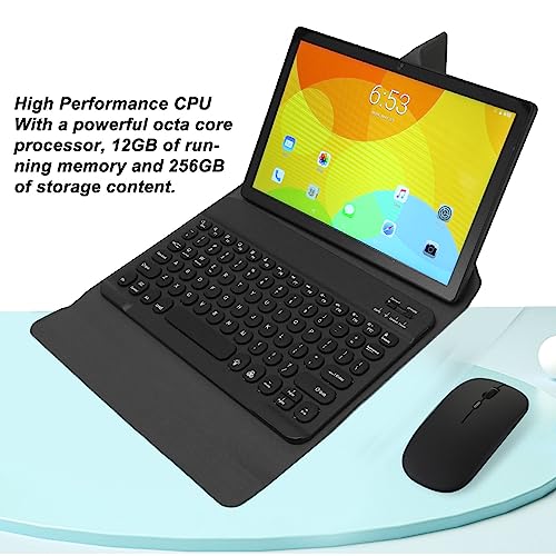 FOLOSAFENAR Tablet PC, 2 in 1 8 Core CPU 1920x1200 IPS 12GB RAM 256GB ROM 10.1 Inch Tablet 12MP Front 24MP Rear with Keyboard for Watching for Android 11.0 (Black)