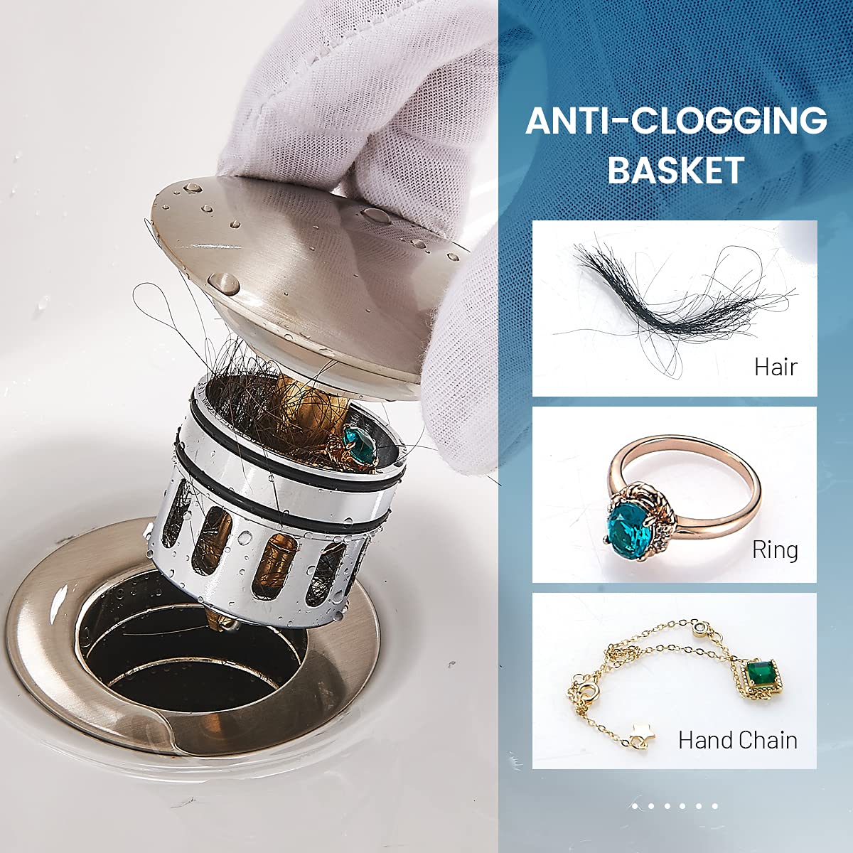 Vessel Sink Drain,Bathroom Pop-up Drain with Detachable Basket Stopper, Anti-Explosion and Anti-Clogging Drain Strainer, Sink Drain Assembly with Overflow Brushed Nickel, REGALMIX RWF083J