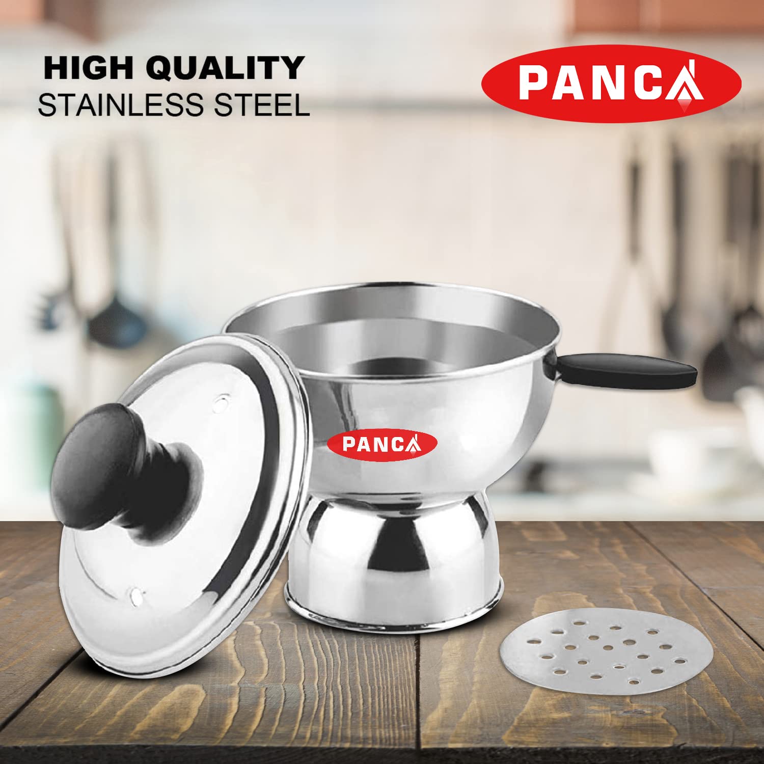 Panca Stainless Steel Chiratta Puttu Maker, Chiratta Maker with Handle Use with Pressure Cooker Puttu Kutti Puttu Steamer Puttu Cooker Silver, Make in India