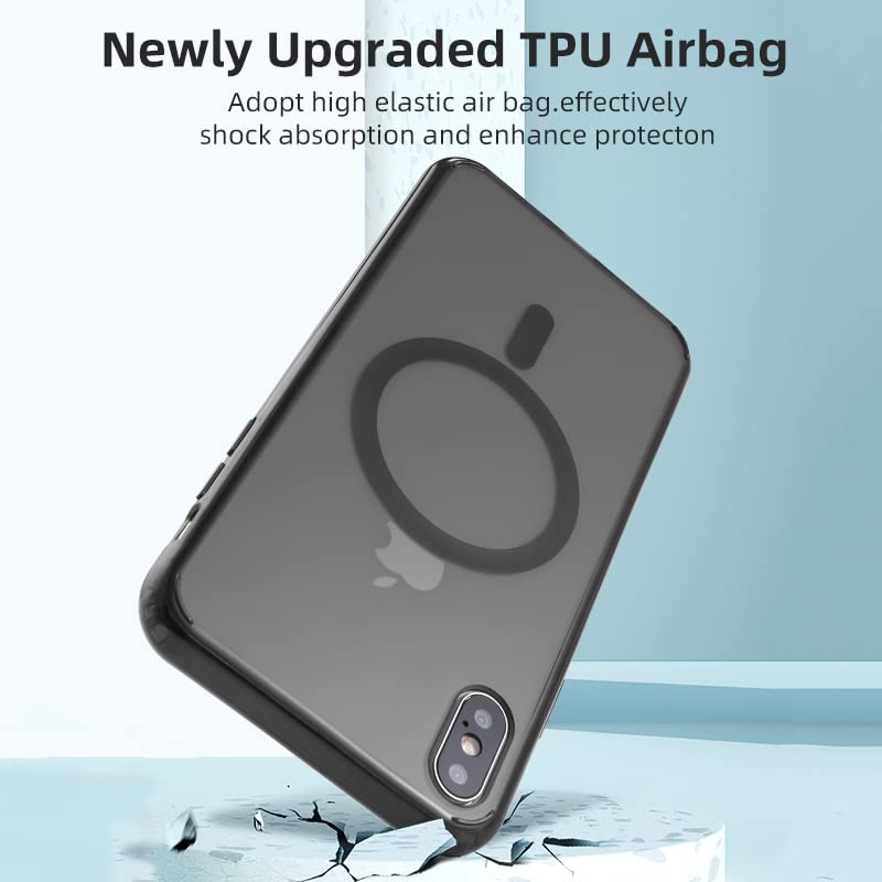Tigowos Translucent Magnetic Phone Case for iPhone Xs Max with MagSafe Wireless Charging Anti-Yellow Anti-Fingerprint Shockproof Protective Case for iPhone Xs Max(6.5"), Black