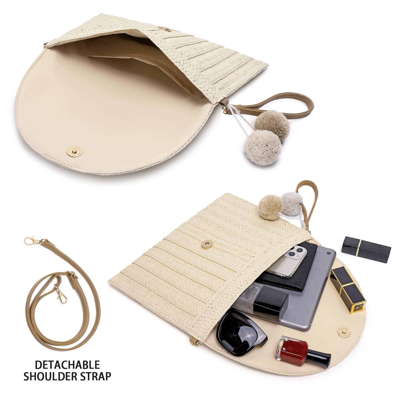 HROECHY Straw Clutch Purses for Women Beach Purse Envelope Bag Woven Crossbody Bags