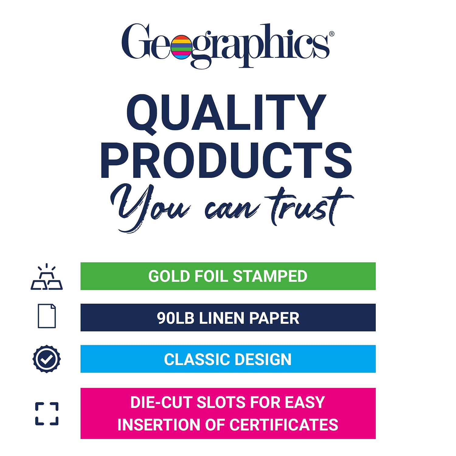 Geographics Classic Linen Document Covers, 12.5” x 9.75”, Navy Bue (25 Pack)