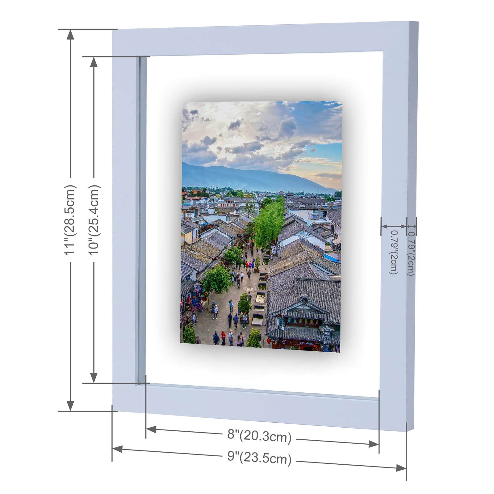 FIRMINANA 2 Pack 11x14 Floating Picture Frames,Display 2x3, 4x6, 5x7, 8x10, 11x14 Full Display Without Floating, Solid Oak Frame and High Definition Double Glass,Rustic White