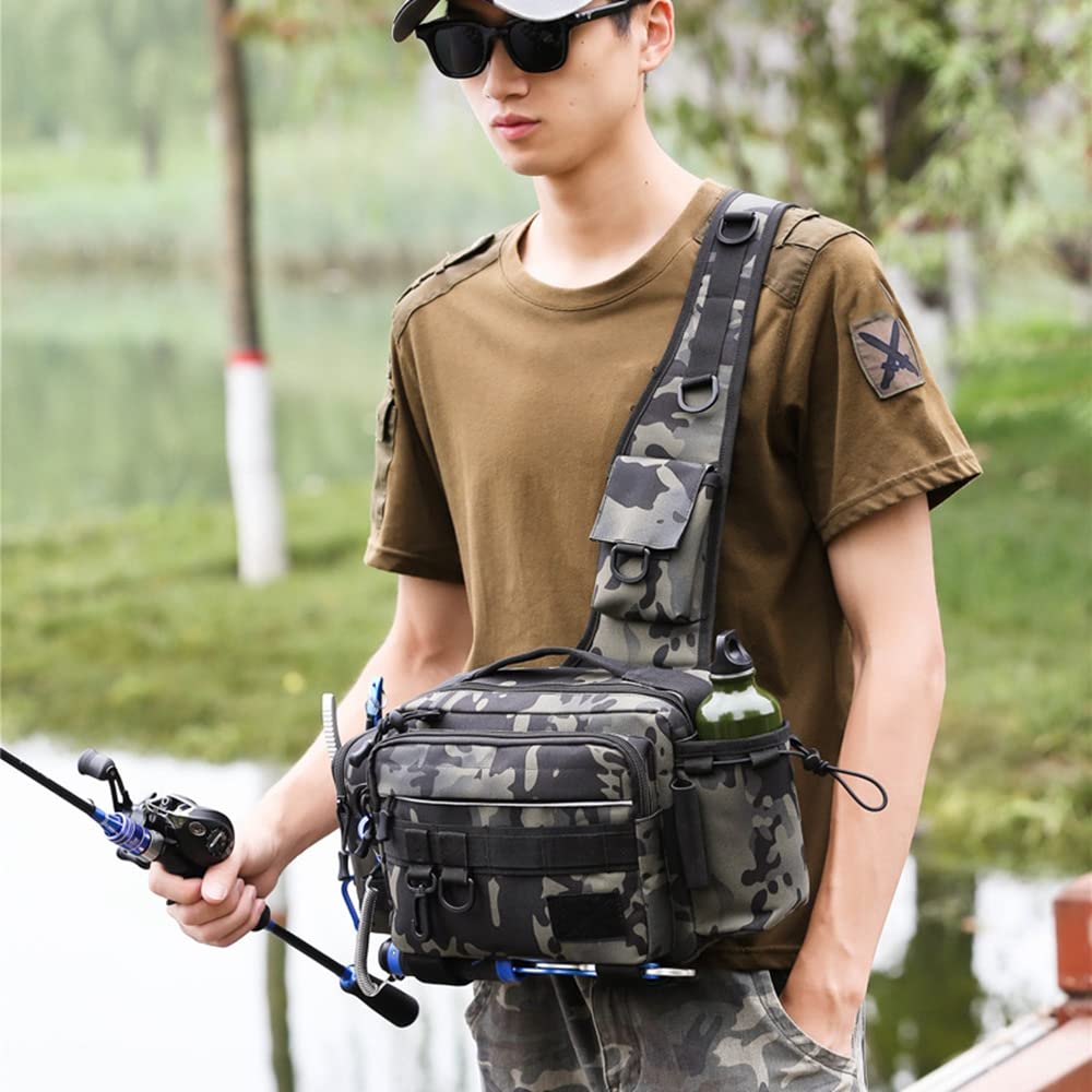 Hrsptudorc Multifunctional Fishing Tackle Bags Single Shoulder Bag Waist Fish Outdoor,Brown