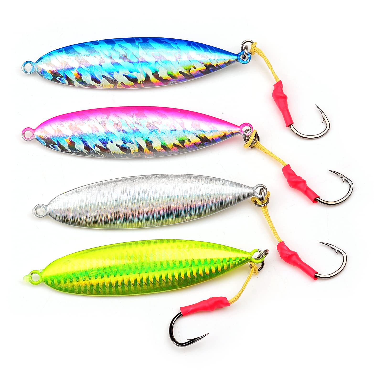 JD Tackle Saltwater Fishing Slow Pitch Jig Flat Fall Glow in The Dark Lures 4.5IN 120G/4.2OZ - 4 Pack