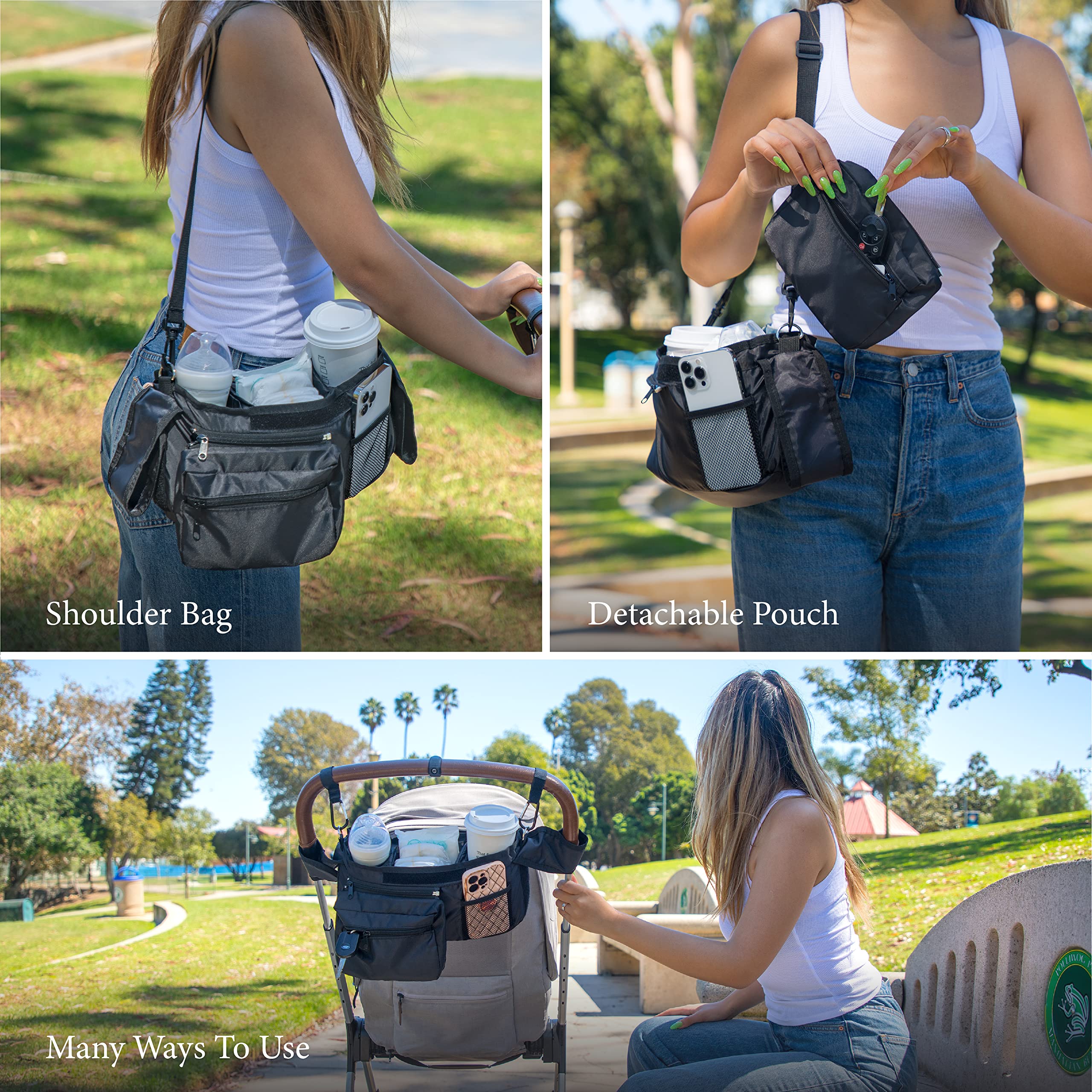 Pharmedoc Universal Stroller Organizer with Cup Holder, Stroller Caddy, Cup holder, Phone Holder Pocket, Detachable Zippered Pouch