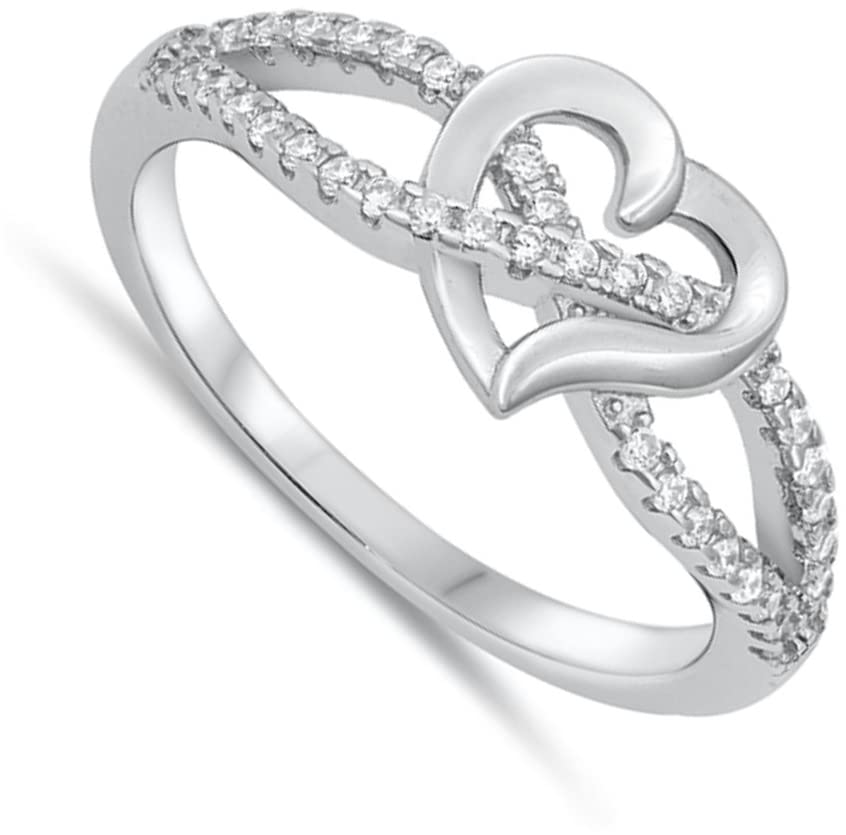 Infinity Heart White CZ Classic Ring New .925 Sterling Silver Band Size 10