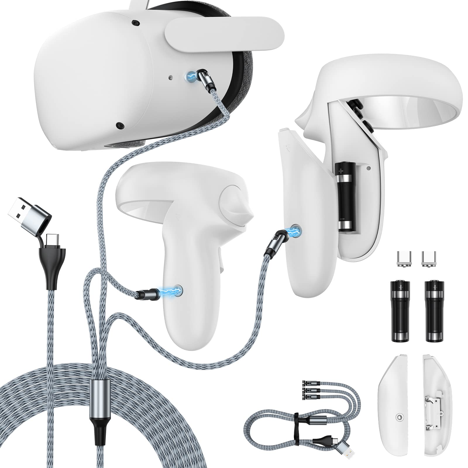 Magnetic Charging Kit for Oculus Quest 2, All-in-One Replace for Oculus Quest 2 Charging Dock Includes 2 Rechargeable Battery & Covers 6FT Charging Cable for Meta Quest 2 Charge Controllers & Headset