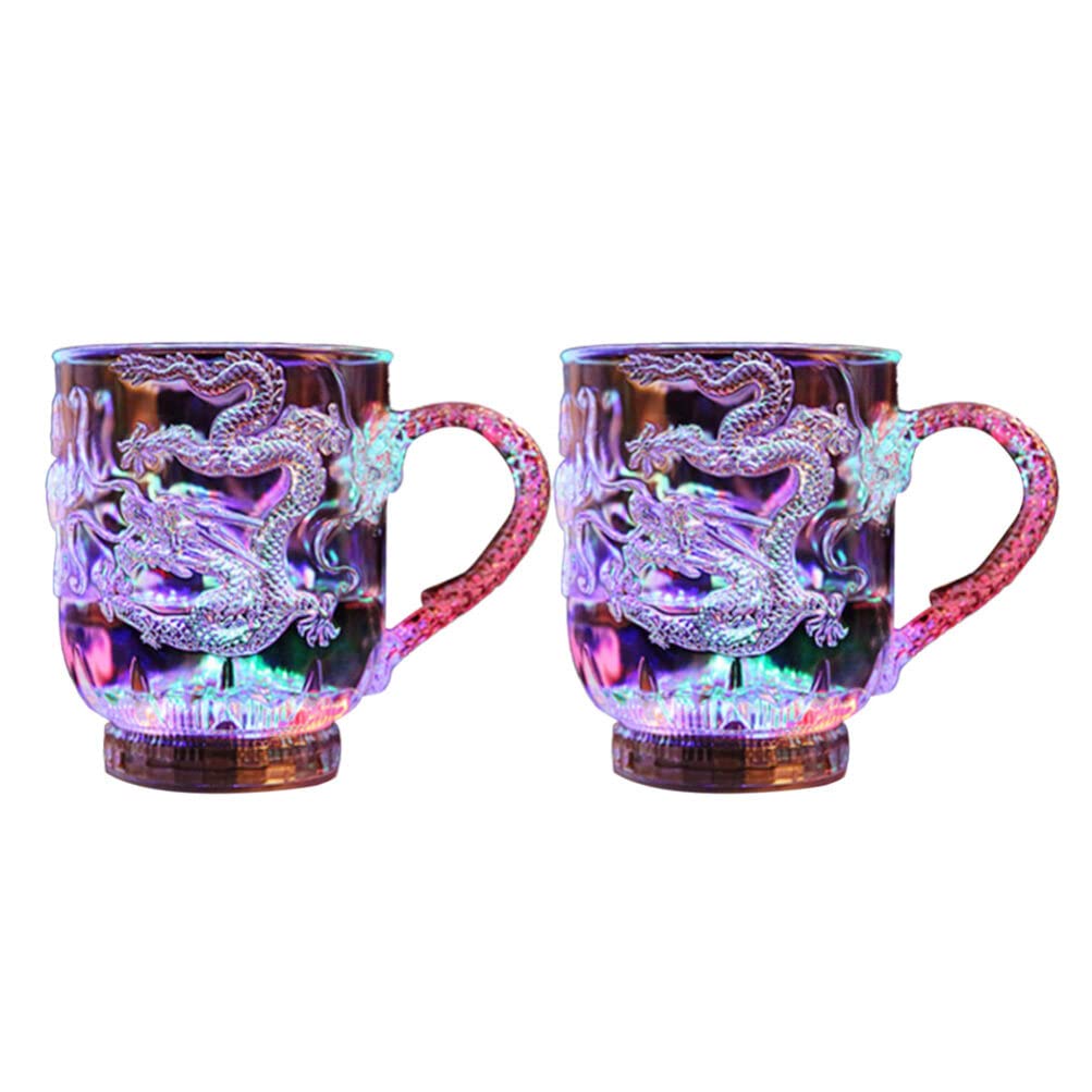 FOMIYES Mug 2pcs LED Cups Light up Flashing Beer Mugs 285ML Automatic Water Activated Color Changing Wine Whisky Glasses Drinkware Mugs Glow in The Dark Shot Glasses for Party Mens Gifts