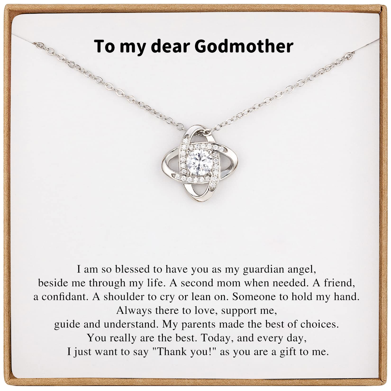 Famdecor Godmother Gifts from Goddaughter&Godson Godmother Necklace Sterling Silver Rhinestone Knot Necklace for Godmother Birthday Gifts Christmas Gifts