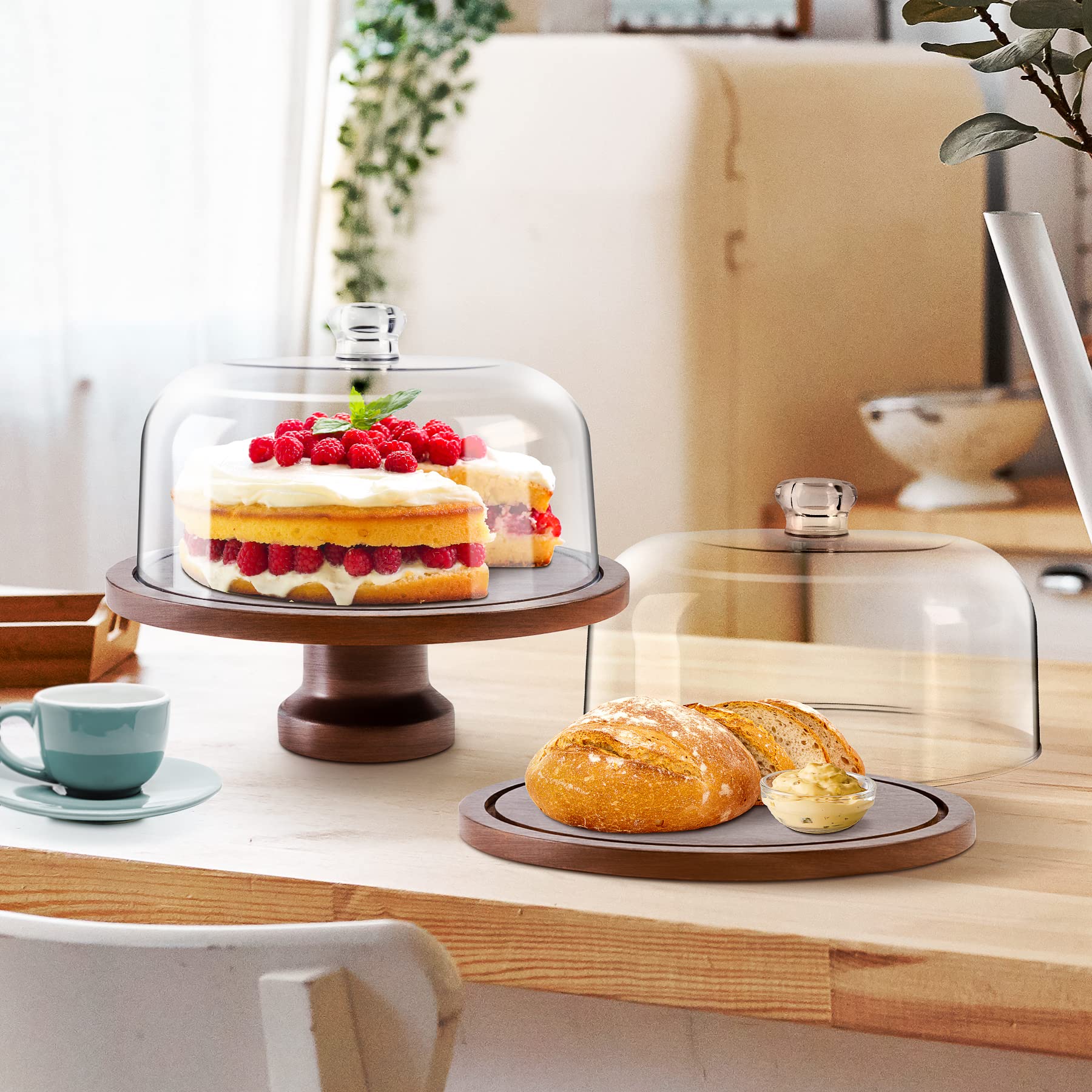 Jkwokback Cake Stand with Dome and Acrylic Lid, Cake Plate and Plastic Cake Cover with Detachable Base,Cake Display Server Tray for Birthday Kitchen Party Baking Gifts