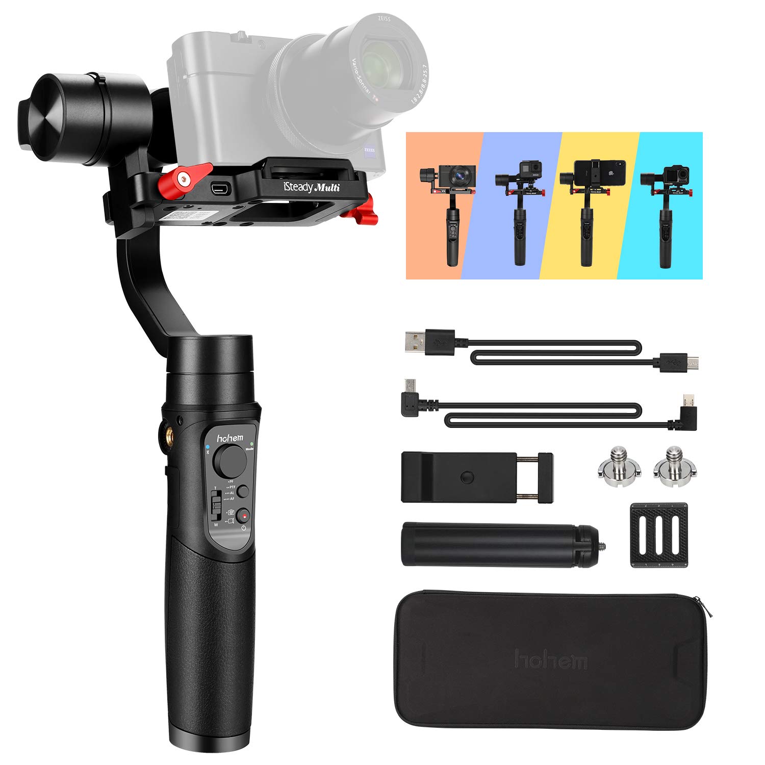 Hohem iSteady Multi Camera Gimbal Stabilizer 3-in-1 Gimble for Sony RX100 for Canon PowerShot, for Panasonic Lumix for Max and 11 pro max Smartphones Playload 400g