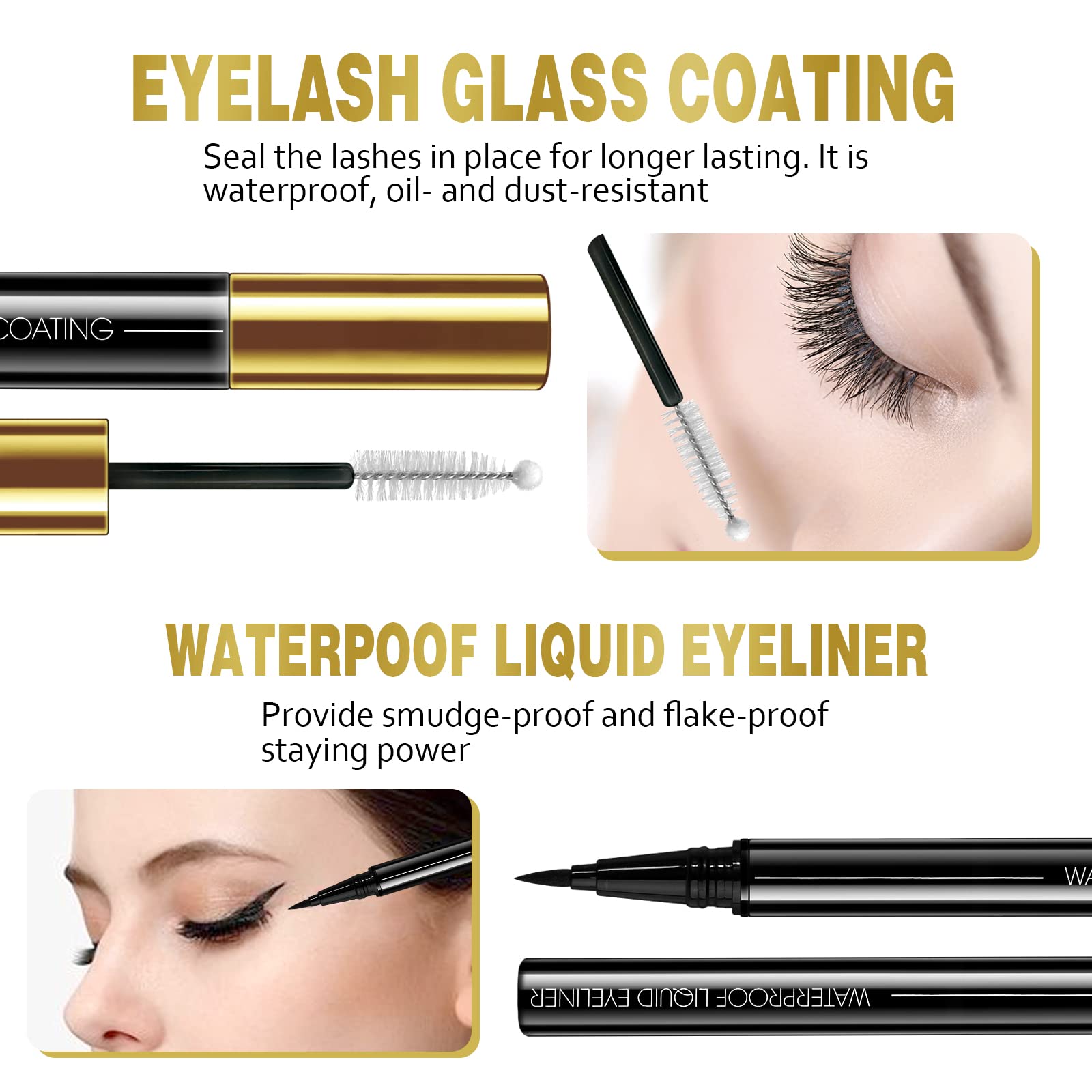 Lash Clusters Kit, Eyelash Extension Kit Mixed Lengths 3D Volume Cluster Lashes, Curler Tweezers Waterproof Liquid Eyeliner Eyelash Glue Coating Remover (KIT)