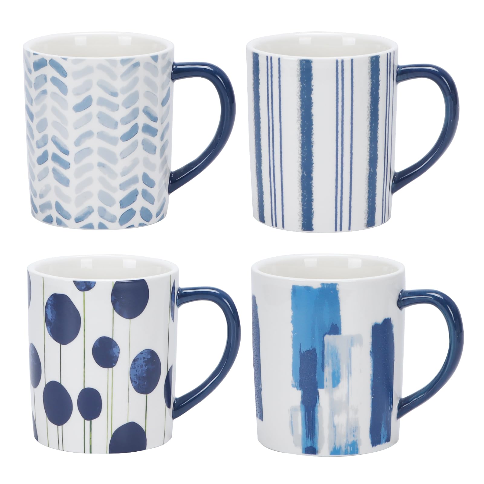 Hoikwo 4 Pack 15oz Ceramic Coffee Mugs, Blue Coffee Cups Sets for Coffee, Beverages, Tea, Microwave-safe and Dishwasher-safe