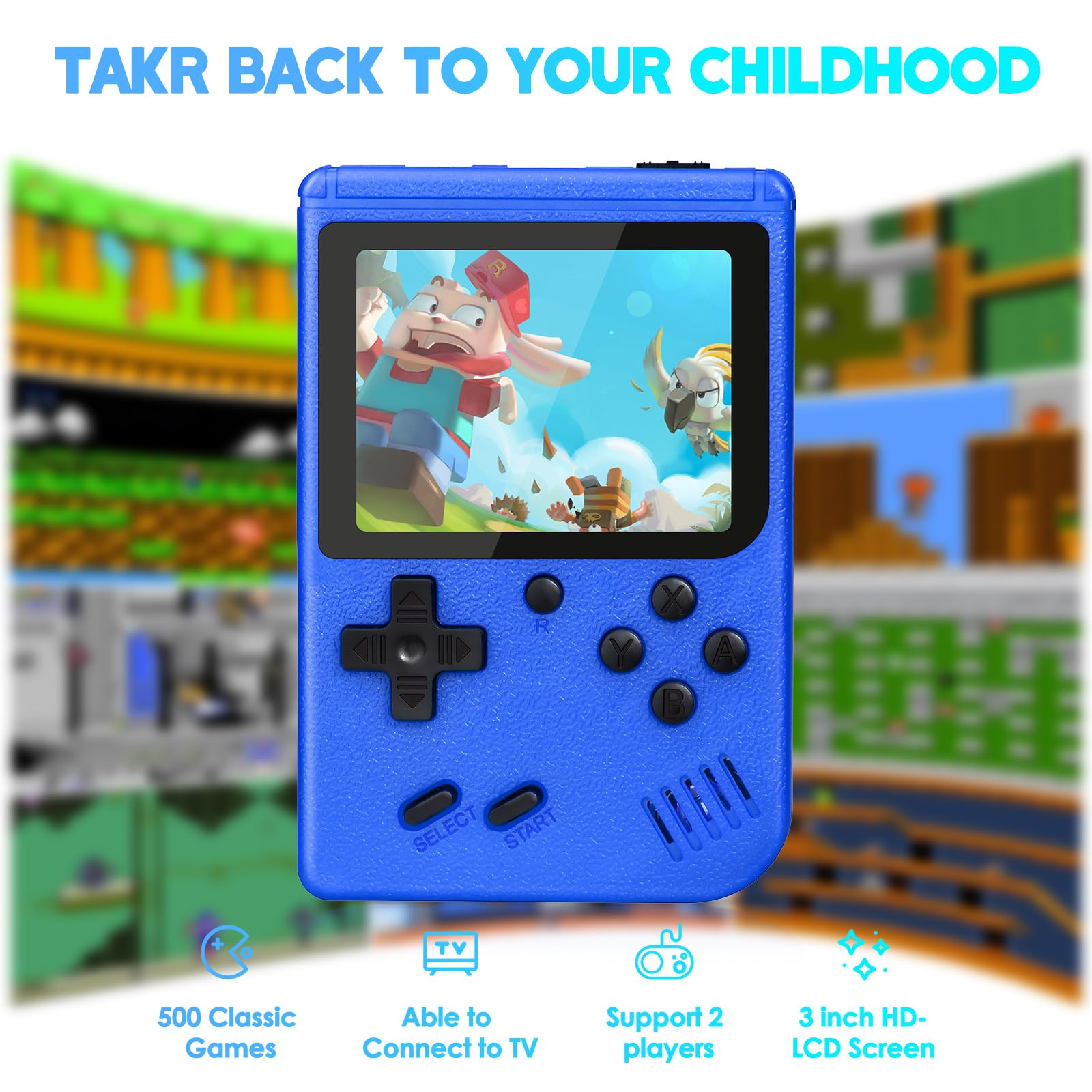 Fogud Retro Handheld Game Console with 500 Classical FC Games, 3.0In Screen Video Game Console 1000mAh Handheld Video Game Support for Connecting TV Gift Christmas Birthday Presents for Kids Adults