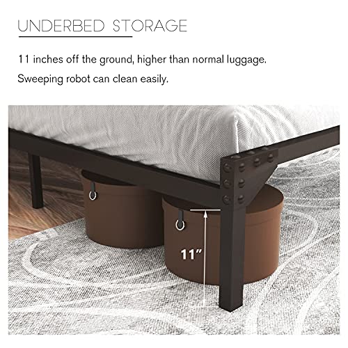 SHA CERLIN Twin Size Metal Platform Bed Frame with Wood Headboard, Mattress Foundation with Heavy Duty Metal Slats Support, No Box Spring Needed, Easy Assembly
