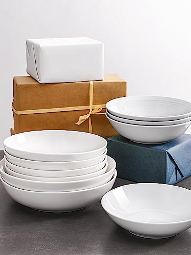 Y YHY 9.75" Large Pasta Bowls, 50 Ounces Big Salad Bowls, Ceramic Serving Bowl Set of 4, Wide and Shallow Bowls Set, Microwave and Dishwasher Safe, White