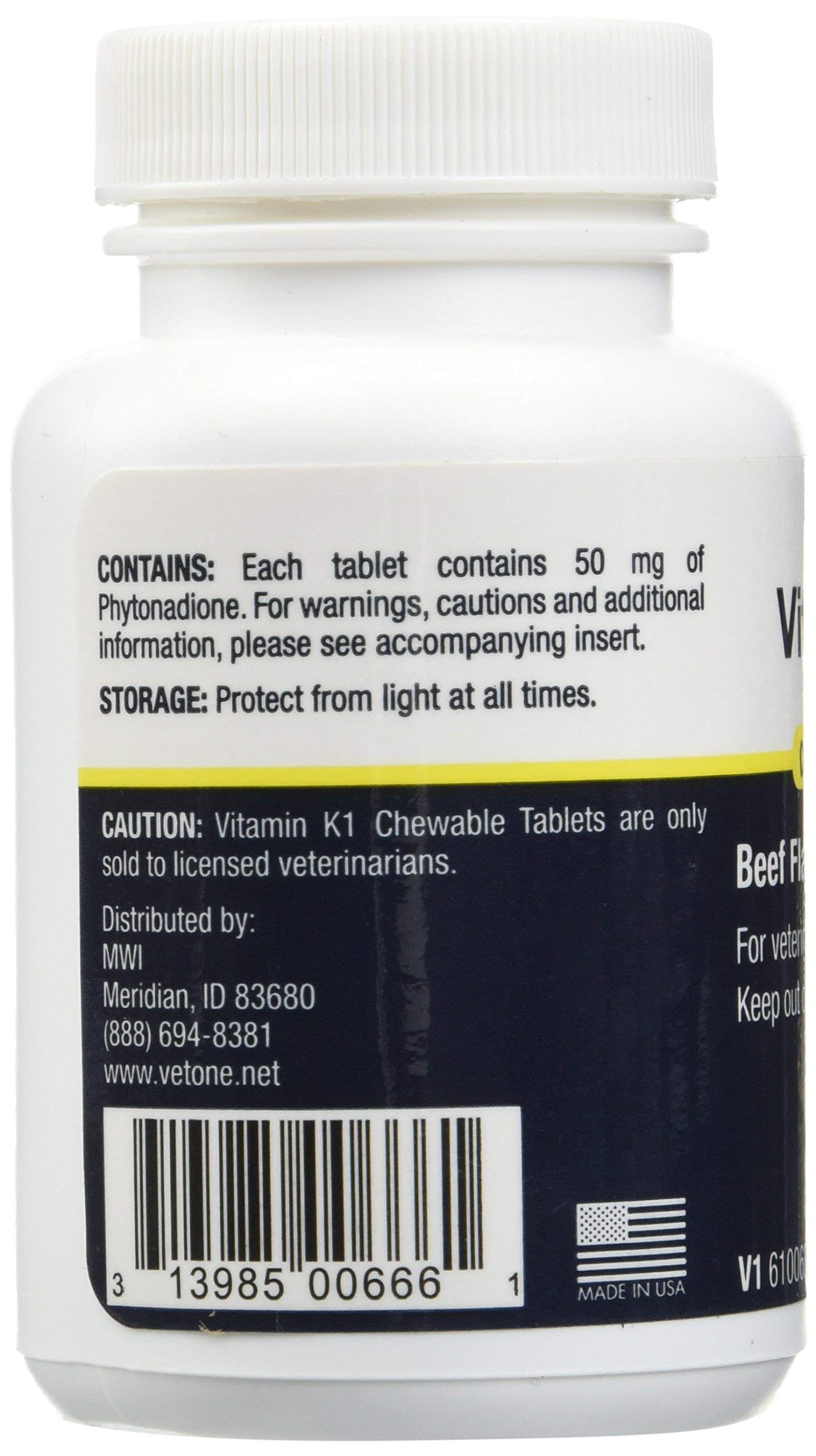 Vet One Vitamin K1 Chewable Tablets - Vitamin K1 for Dogs, Beef-Flavored Chewable Vitamins For Cats and Dogs (50 Tablets, Phytonadione 50mg)