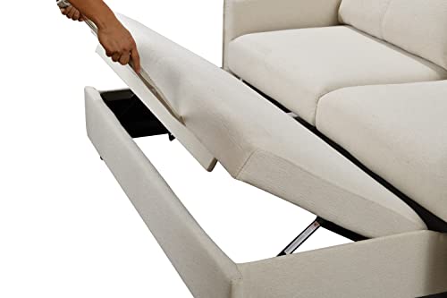 ERYE 74.5" W Futon Loveseat W/Pull Couch Bed and 2 Pillows,3 in 1 Reclining Backrest Love Seat Convertible Queen Size Sleeper & Sofabed for Home Apartment Office Living Room, Beige