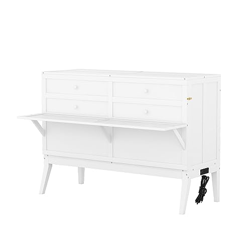 ERYE Size Cube Built-in Charging Station and Shelf, Modern Foldable Murphy Bed for Multipurpose Guest Room or Home Office, No Box Spring Required Easy Assembly, Queen (U.S. Standard), White Queen
