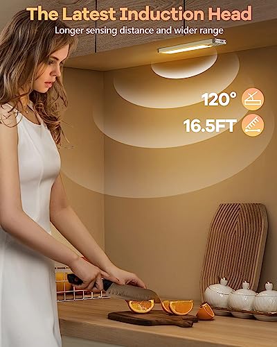 Under Cabinet Lights Rechargeable 40 LED Closet Lights, 3 Color Temperatures Dimmable Motion Sensor Lights Indoor, Wireless Magnetic Night Lighting for Kitchen, Wardrobe, Cupboard, Drawer, 2 Packs