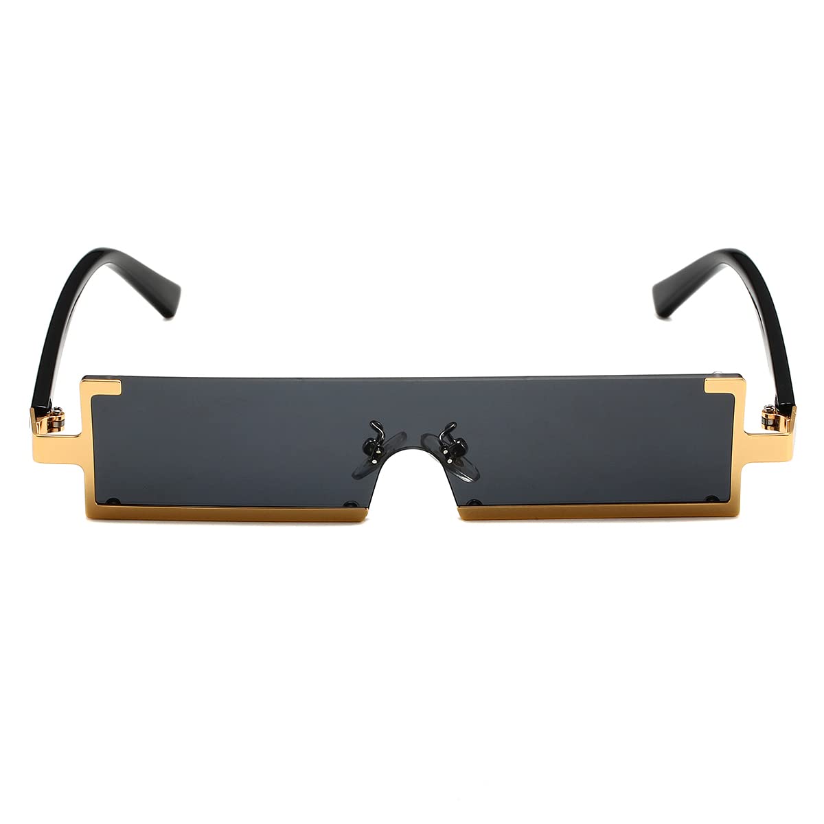 JOVAKIT Monolithic Rimless Rectangle Sunglasses for Women Men Vintage Retro Half Metal Frame Sun Glasses UV400 Protection (Gold/Grey)