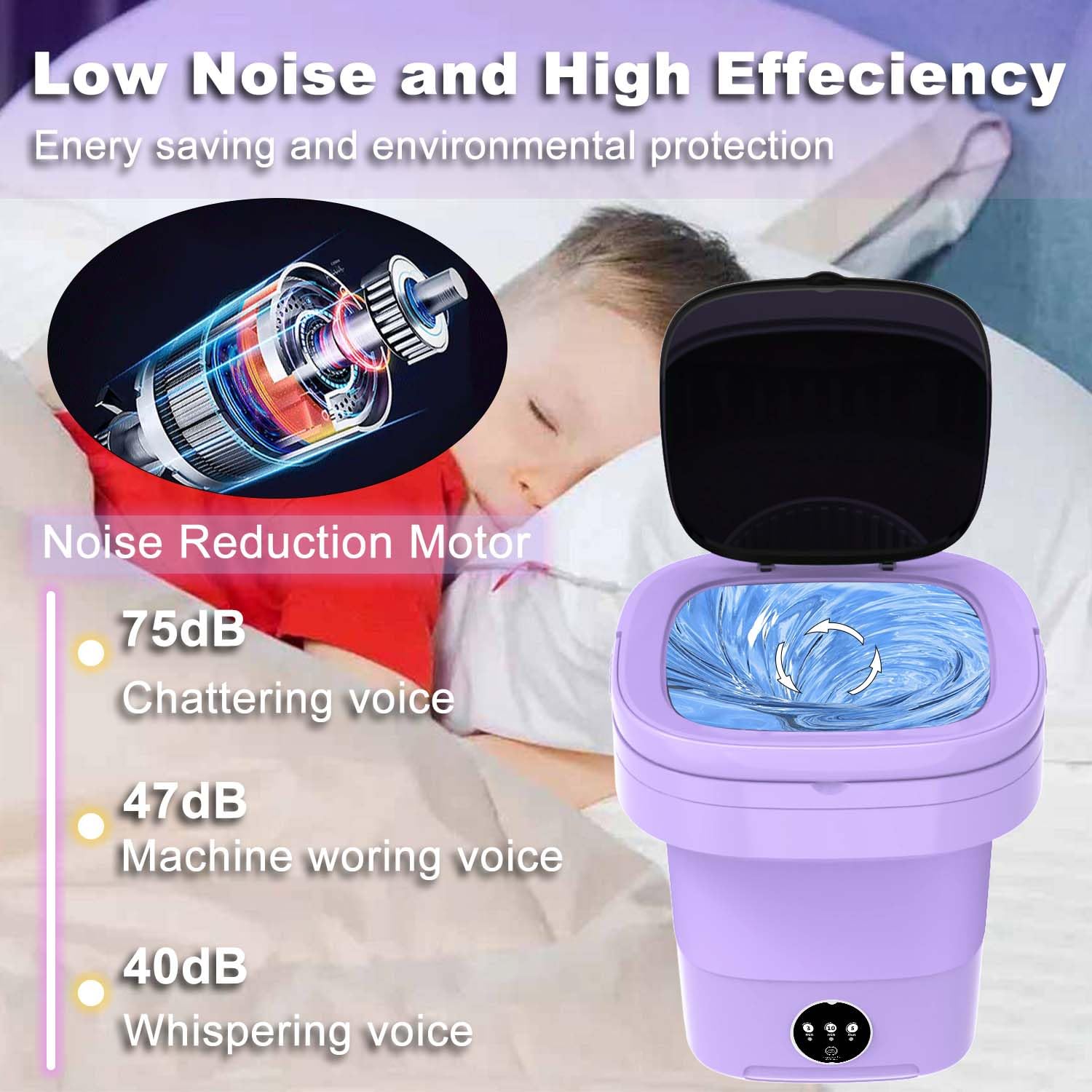 Portable Washing Machine,12L Mini Washer with Foldable Design, Small Folding Washing Machine with 3 Intelligent Cleaning Modes for Travel,Apartment,Baby Clothes,Socks(Purple)