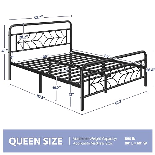 Topeakmart Queen Bed Frames Metal Platform Bed with Sparkling Star-Inspired Design Headboard and Footboard/13 Inch Underbed Storage/No Box Spring Needed/Sturdy Slat Support, Black Queen Bed