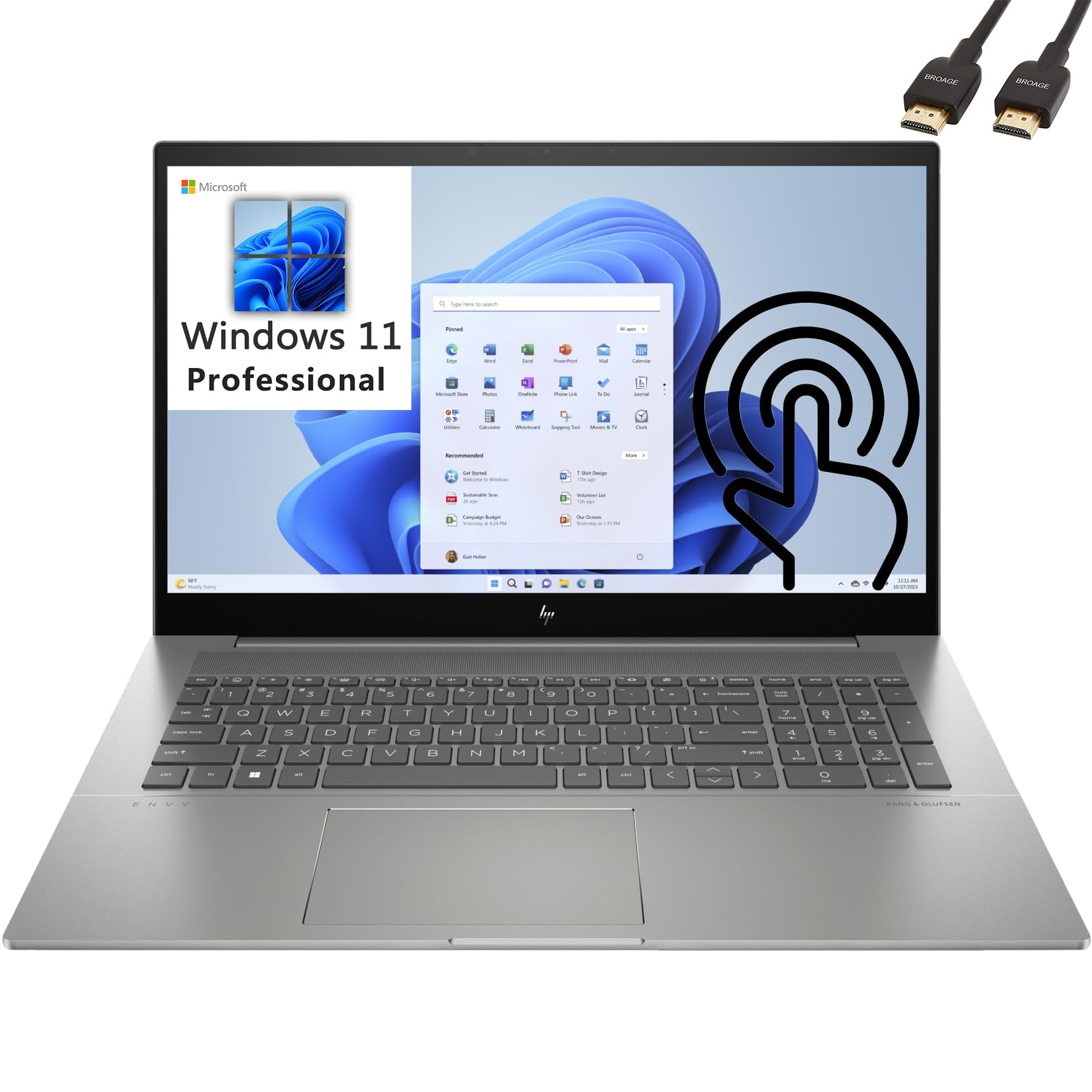 HP 2023 Envy 17 17.3" Touchscreen FHD Business Laptop Computer, 13th Gen Intel 14-Core i7-13700H, 64GB DDR4 RAM, 2TB PCIe SSD, WiFi 6E, Bluetooth 5.3, Backlit KB, Windows 11 Pro, HDMI Cable