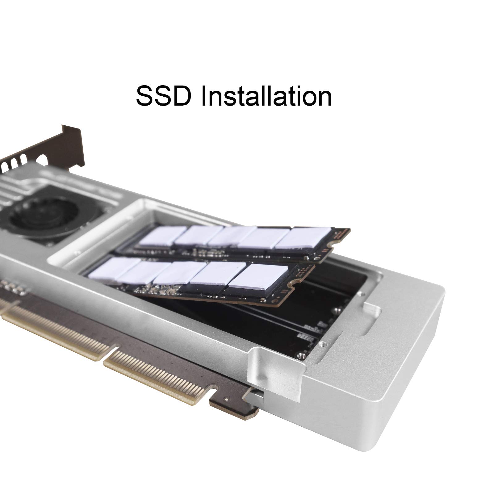 GLOTRENDS 4-Bay M.2 NVME Adapter, Support Non-Bifurcation Motherboard, Soft RAID, PCIE 3.0 X8 Bandwidth, Full Aluminum Panel with Built-in Fan (Sky)