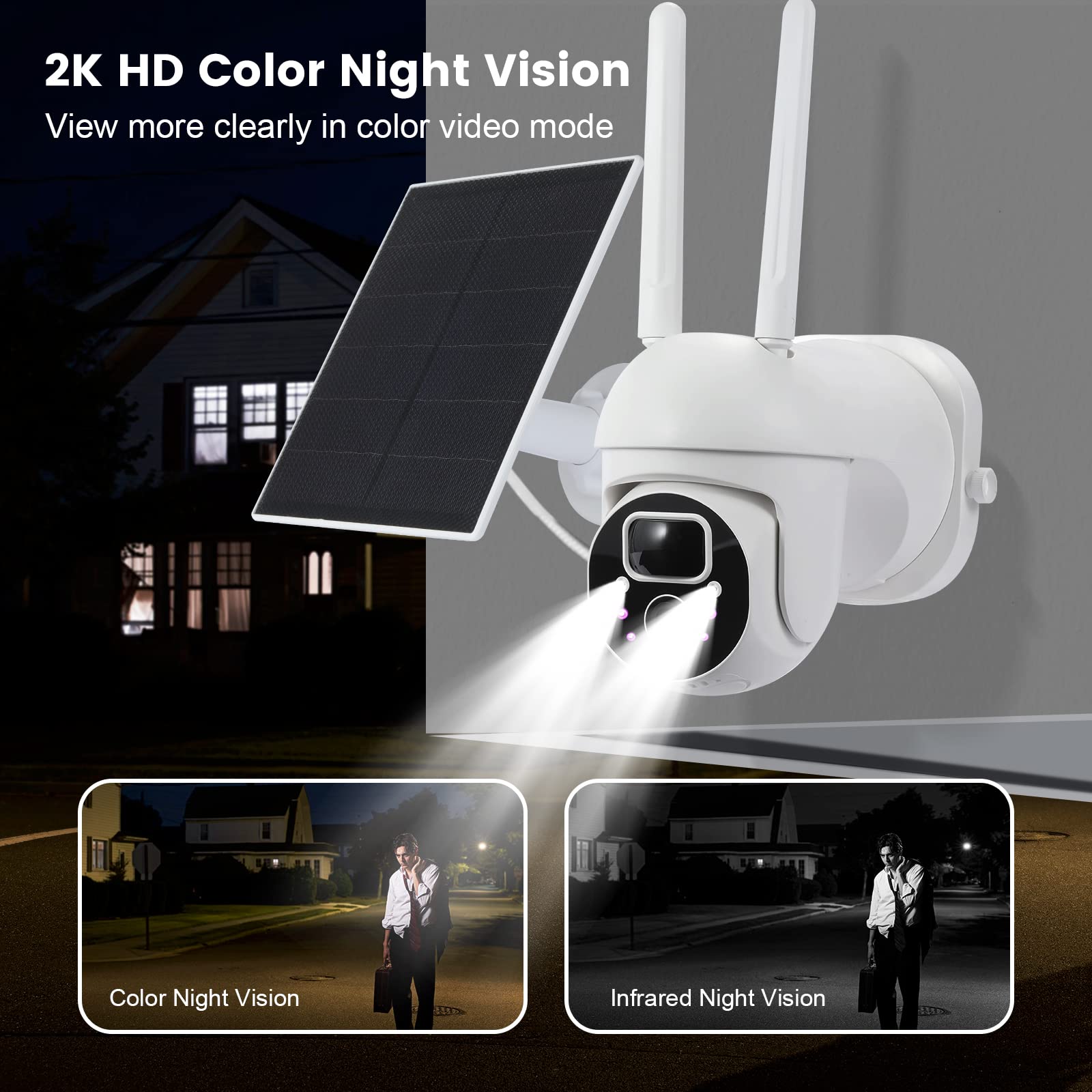 LCHOUSE Security Camera Outdoor Solar Battery Powered, 360° PTZ Camera,2-Way Talk