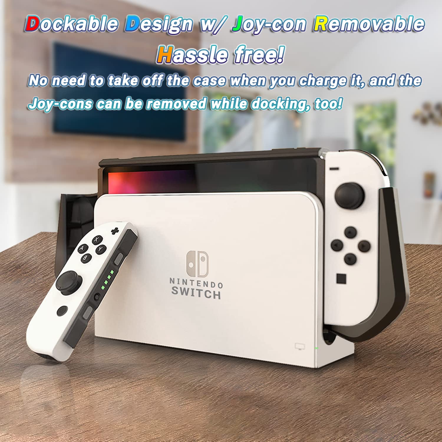 Innoc Switch OLED Case Dockable Protective Case Cover Shockproof Protector for Nintendo Switch OLED Model 2021 with 2 Screen Protector and Thumb Caps, Ergonomic TPU Grip with Game Card Slots(Black)