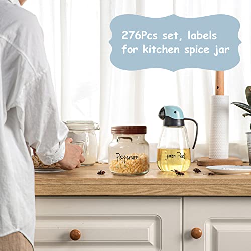 Simfree Kitchen Labels,276 Spice Jar Labels,Pantry Labels,White + Black Script Preprinted Stickers,Waterproof,Tear Resistant,Food Containers Organization Labels Organize Storage Containers,Black+White