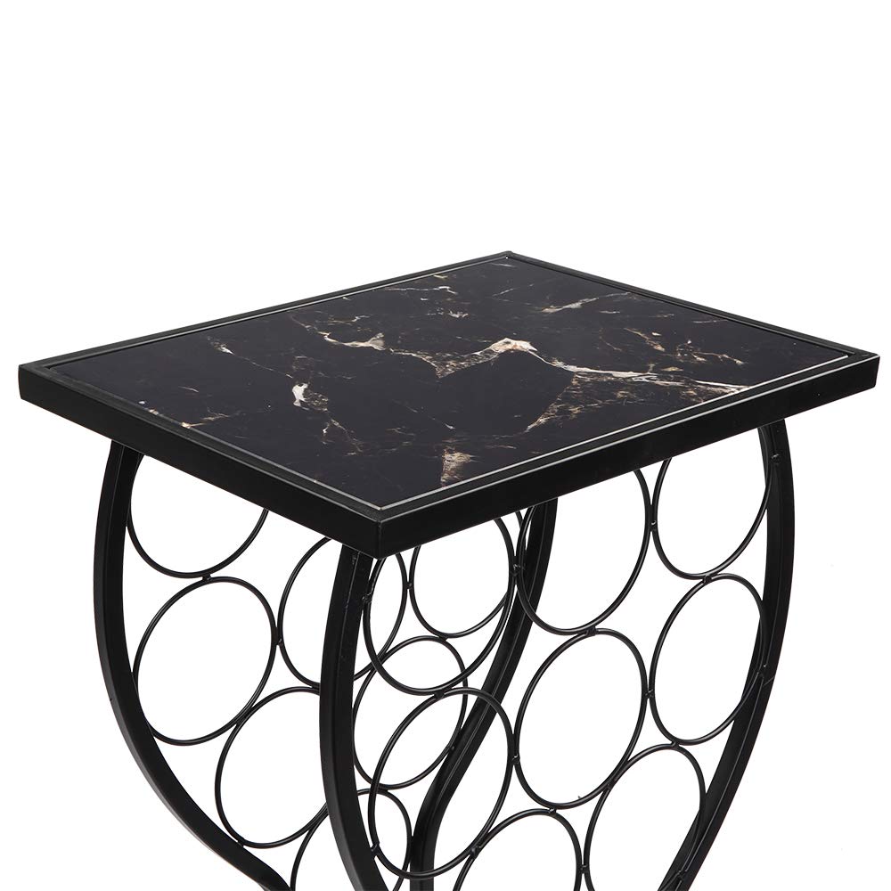JOYBASE Freestanding Floor Wine Rack Table, Holds 11 Bottles, Metal with Marble Veneer Top, Wine Table Display Rack, Black