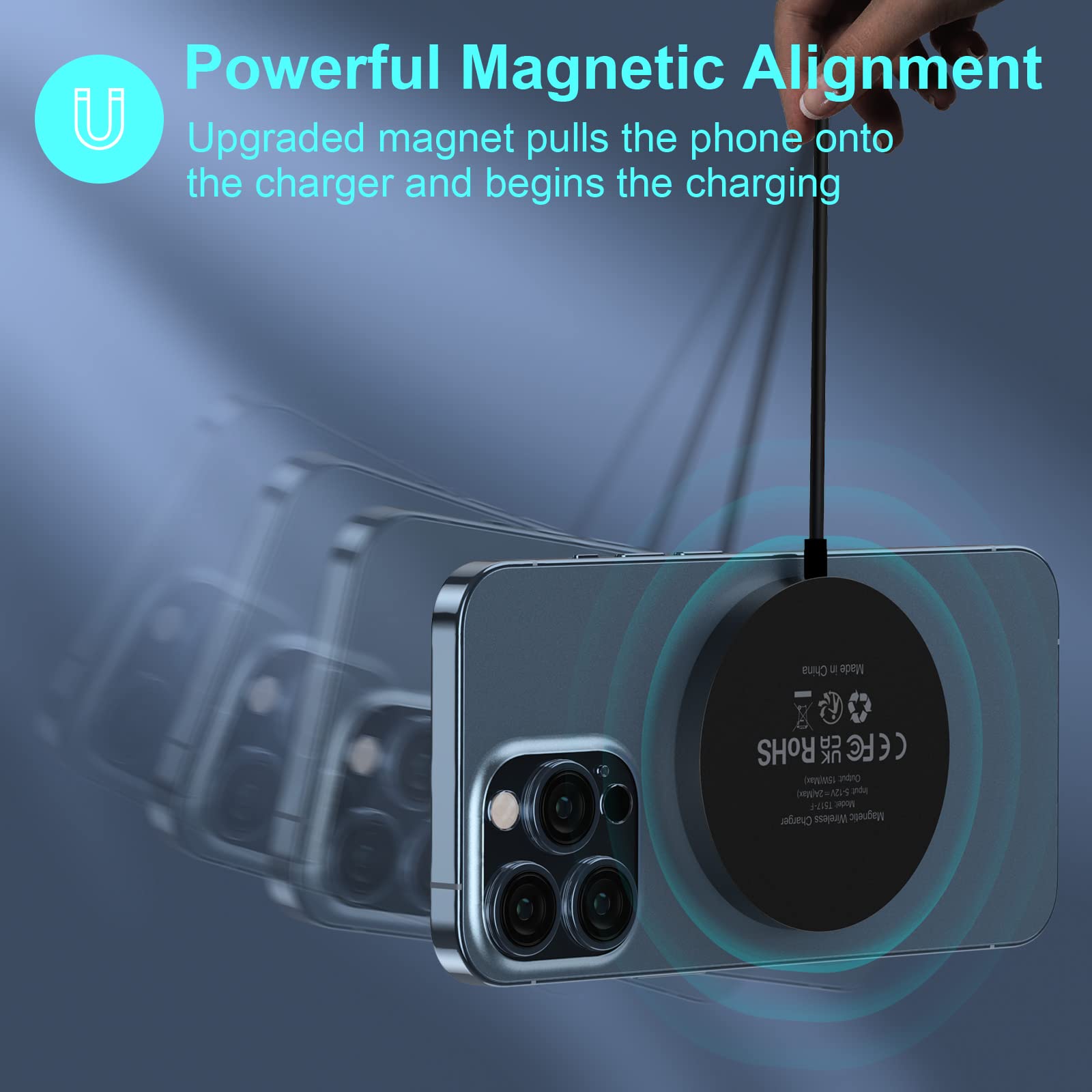 Magnetic Wireless Charger Compatible with13/12 Series,Charger with 20W USB-C Power Adapter, Aluminum Alloy Convertible Fast Wireless Charging Pad/Stand for Phone 13/12 Pro Max Mini