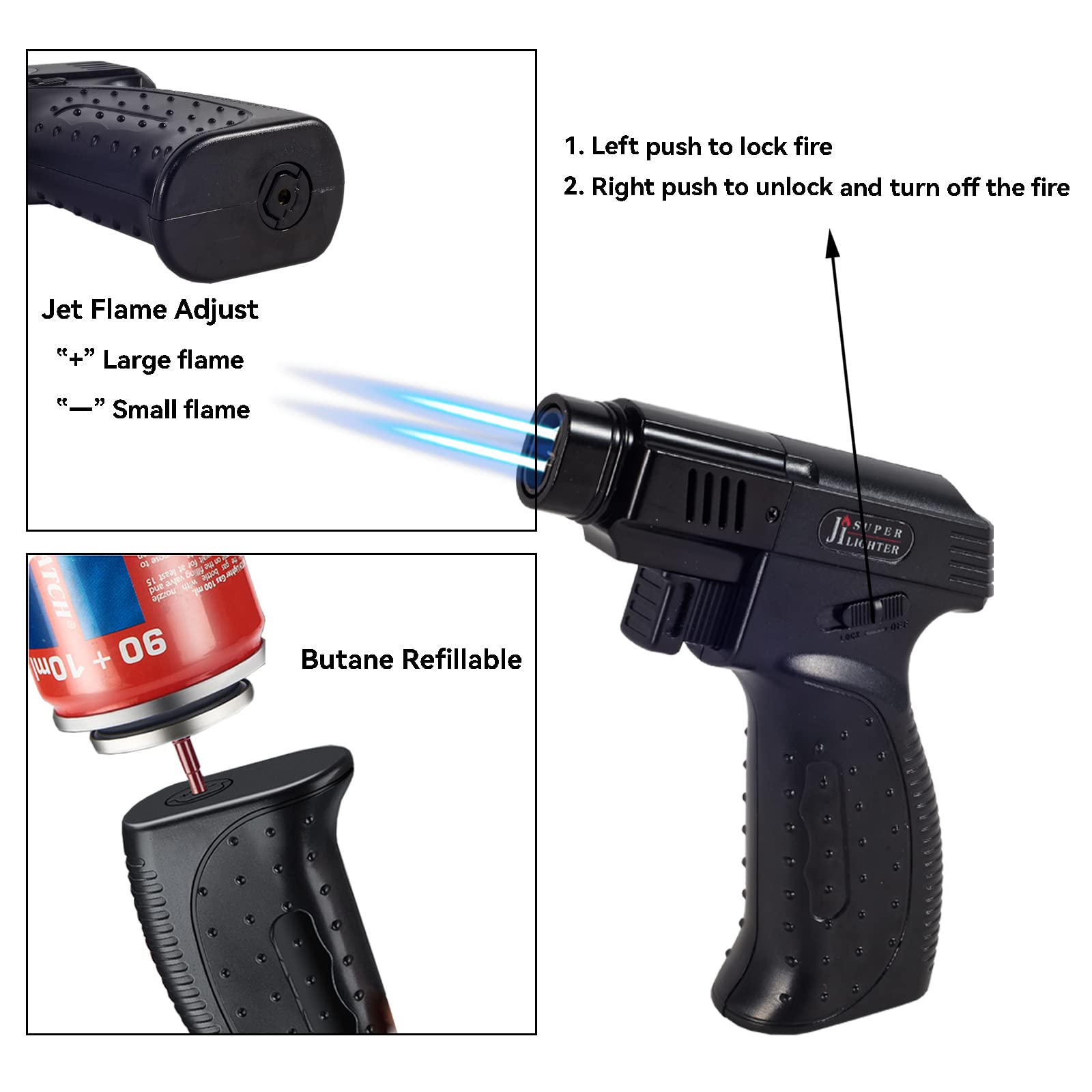 Jnfire Dual Flame Torch Lighter, Kitchen Torch Butane Refillable, Gun Hand Cooking Torch Lighter for Dab, Creme Brulee, BBQ and Desserts Baking, Soldering Blow Torch Lighters Excluded Butane