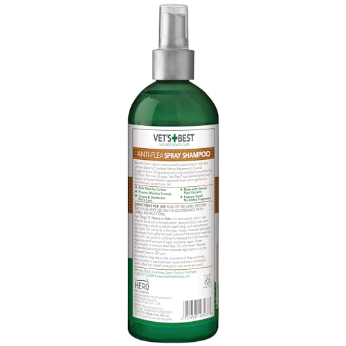 Vet's Best Anti-Flea Spray Shampoo - Dog Flea and Tick Treatment - Plant-Based Formula - Certified Natural Oils - 16 oz