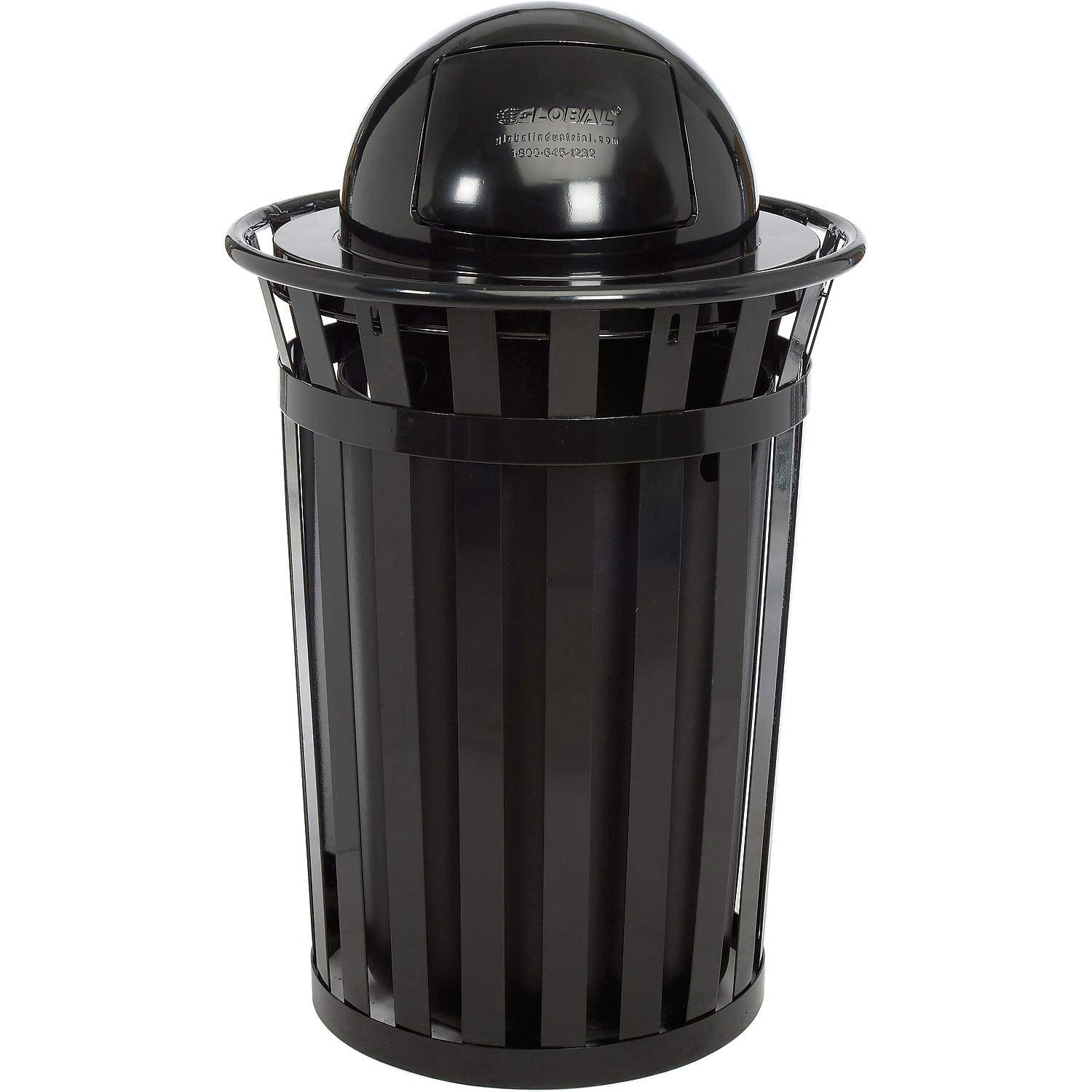 Global Industrial 36 Gallon Outdoor Metal Slatted Trash Receptacle with Dome Lid, Black