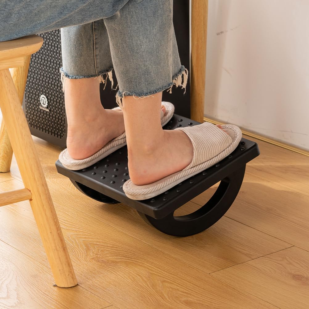 Foot Rest, Adjustable Height Foot Rest for Under Desk at Work, Ergonomic Foot Stool Under Desk for Office, Under Desk Footrest with Large Roller Massage, Desk Foot Rest for Pressure Relief (Black)