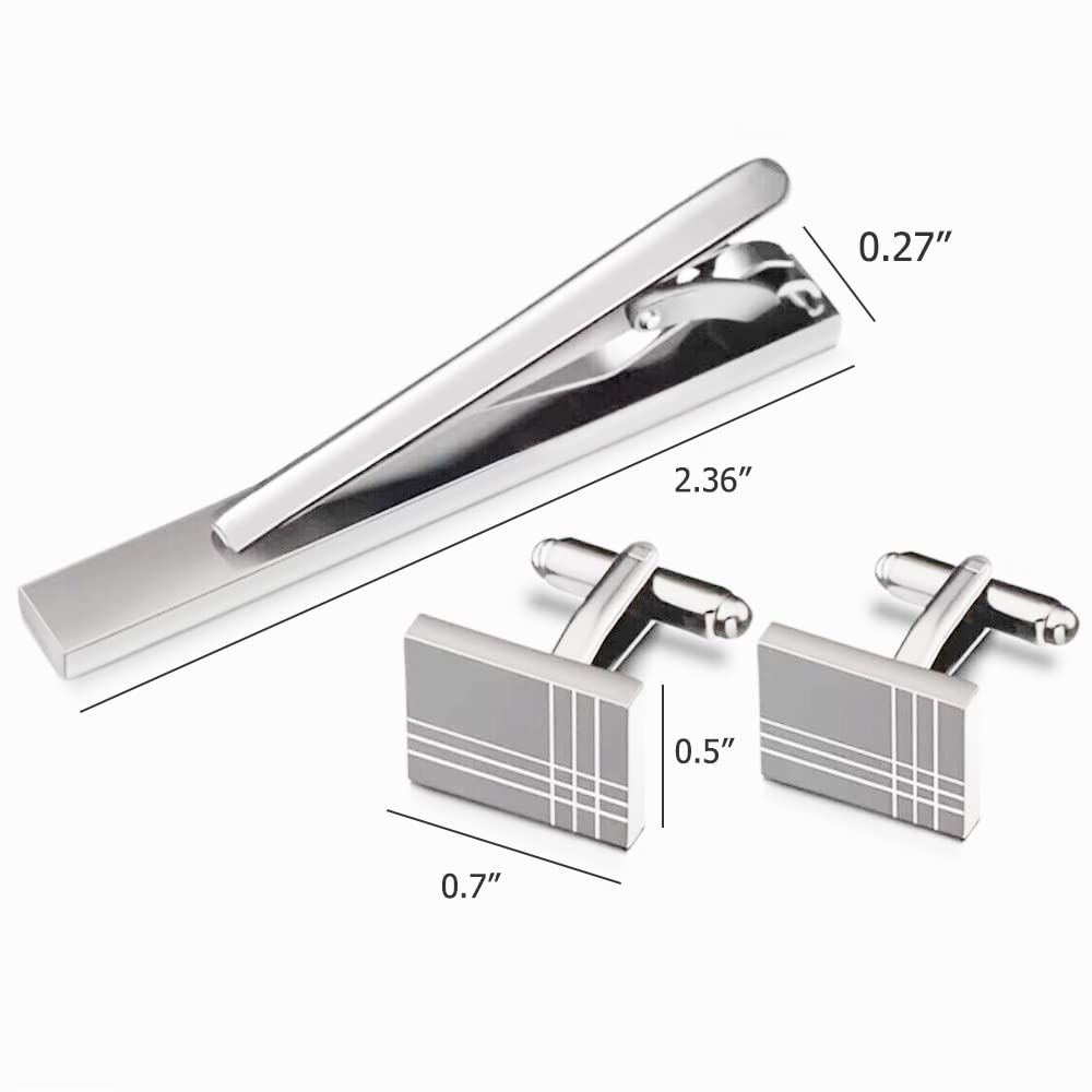 JENLING Tie Clip Cufflinks Set for Men with Box Laser Stripes Silver Tone Tie Bar Tie Clasp