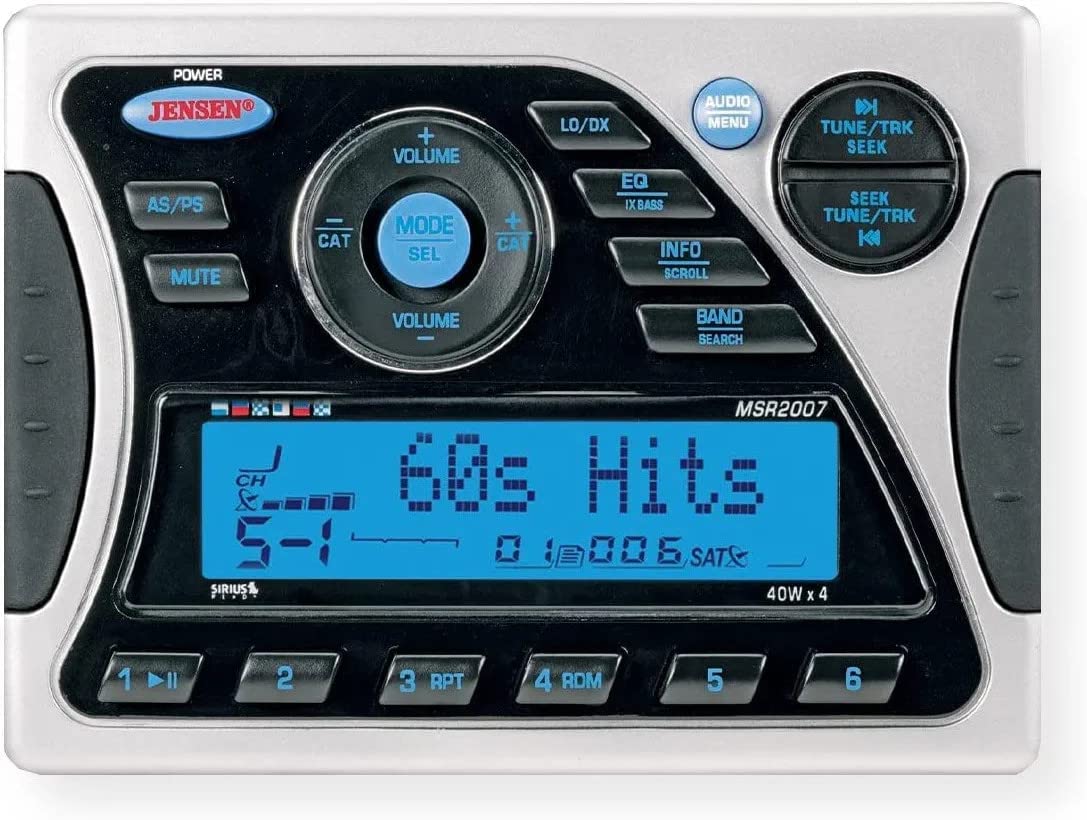 Jensen MSR2007CEN Marine Stereo, Includes a Terminated Power Harness Compatible with Century Boats or Equivalent, RCA Aux Audio inputs, 160W Peak Power, Positive LCD Display, Sealed Chassis (Renewed)