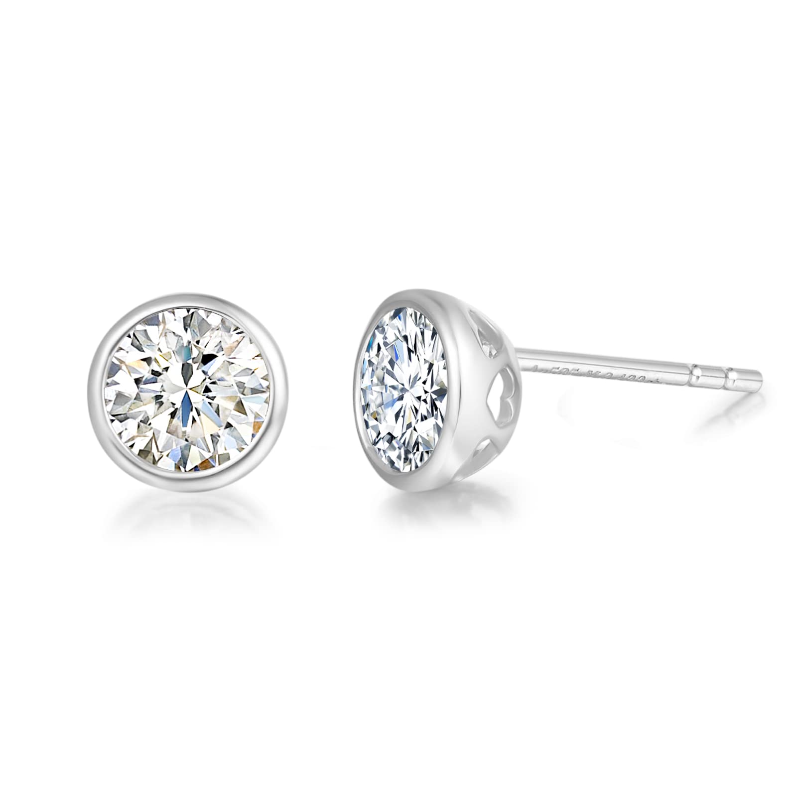 FANCIME 1 Carat Moissanite Studs 14K Solid Yellow Gold Solitaire Simple Minimalist 5MM Moissanite DEF Color Bezel Setting Stud Earrings Diamond Alternative Jewelry For Women
