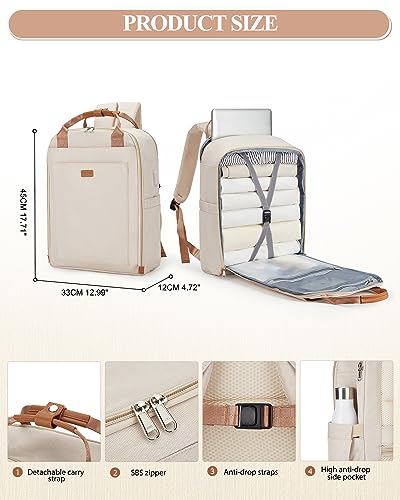 UPPACK Travel Laptop backpack for Women Work Bag Teacher Backpack Large Travel Backpack Women Carry On Backpack Laptop Backpacks for Men Personal Item Backpack for Airlines Outdoor Waterproof Beige