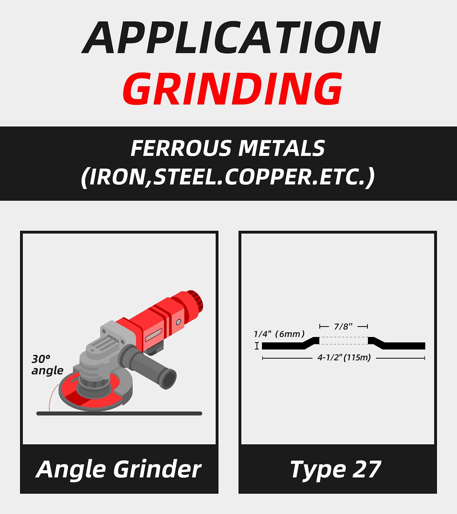 LUCKUT Grinding Wheels Grinding Discs 4-1/2'' x 1/4'' x 7/8'' Grinder Wheel Center Metal Aggressive Grinding for Angle Grinders-10 Pack