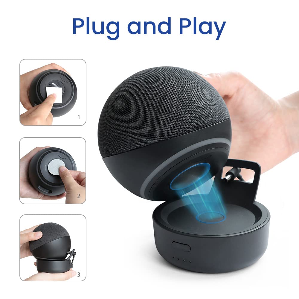 GGMM D5 Echo Dot Battery Base 5th Generation, Echo Dot 4th & 5th Generation Battery Base, Portable Battery Charging Dock, Black (Not Include Alexa Echo Dot or Power Cord)