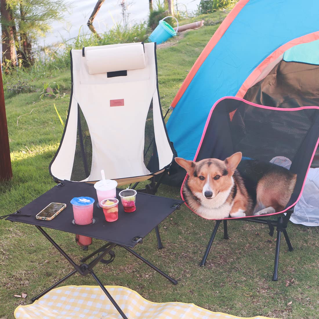 Folding Camping Table - Portable Folding Table with 2 Cup Holders, Compact Lightweight Small Folding Roll-up Table with Carry Bag for Outdoor Picnic, Beach, Camping, BBQ, Party