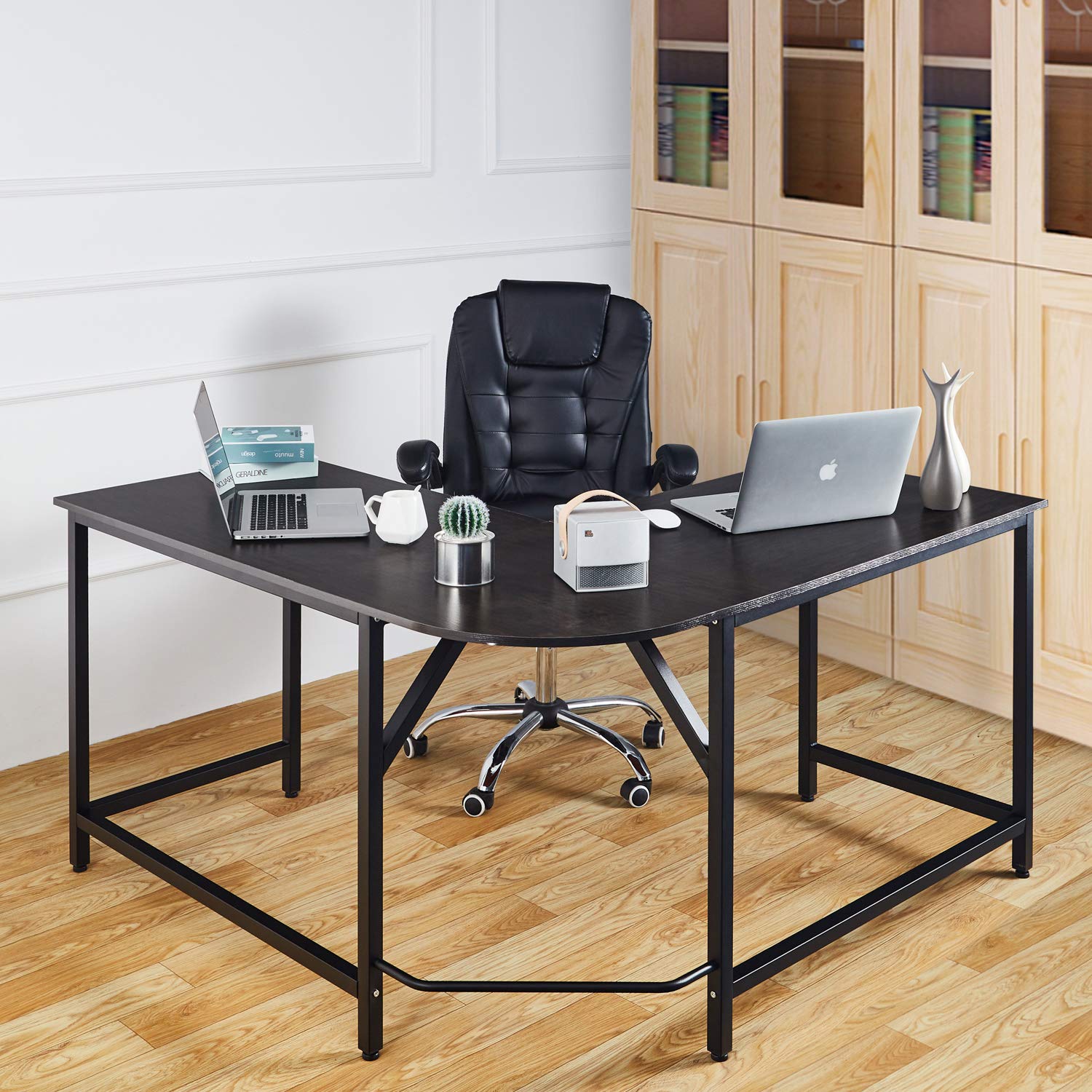 H&A 55"x55" L-Shaped Desk Home Office Corner Computer Desk PC Laptop Solid Support