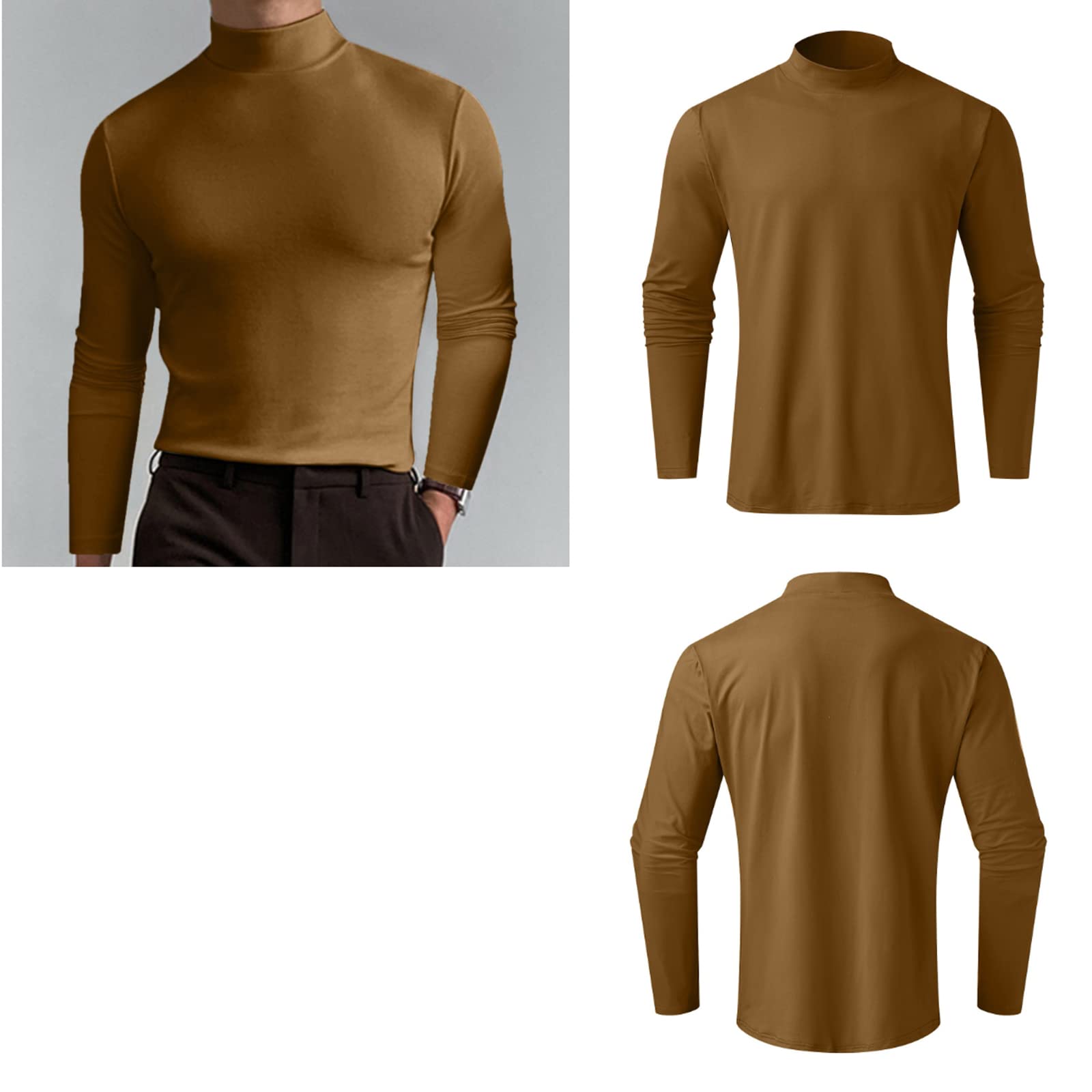 LELEBEAR Practicein Mens High Neck Slim Fit Long Sleeve T-Shirt - Men's Casual Slim Fit Basic - Turtleneck Pullover for Men, (as1, Alpha, m, Regular, Regular, ArmyGreen)