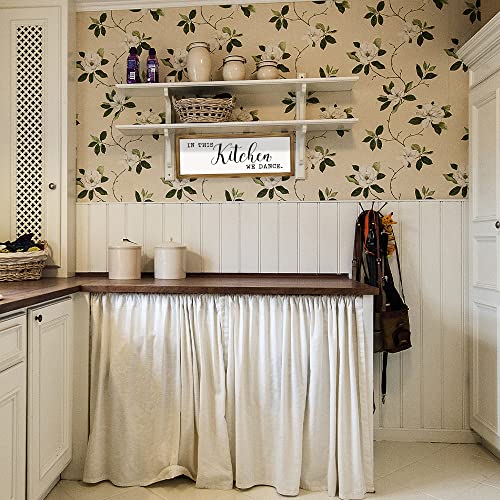 Maoerzai In This Kitchen We Dance Sign,Funny Farmhouse Kitchen Sign Wall Decor,Rustic Wall Art Kitchen Sign Home Decor Dining Room,Pantry Coffee Wall Decorations. (16 X 6 inch, White- Kitchen-01)