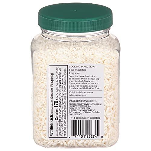RiceSelect Discoveries Sweet Sticky Dessert Rice, Gluten-Free, Non-GMO, Vegan, 14.5-Ounce Jar, White